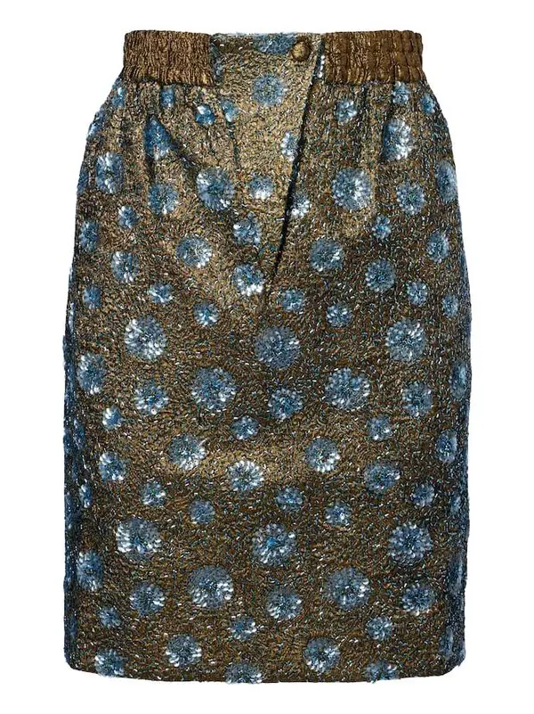 JACQUES WEI Floral Sequined Pencil Skirt - Green