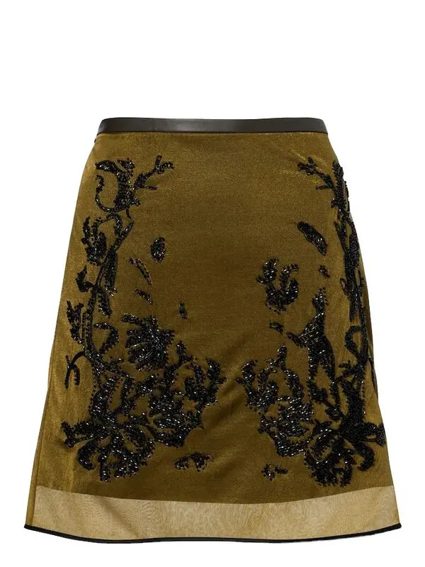 JACQUES WEI Beaded Floral Miniskirt - Green