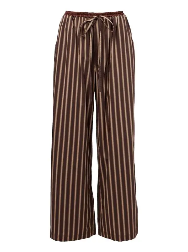 JACQUES WEI Striped Cotton-blend Wide-leg Pants - Brown
