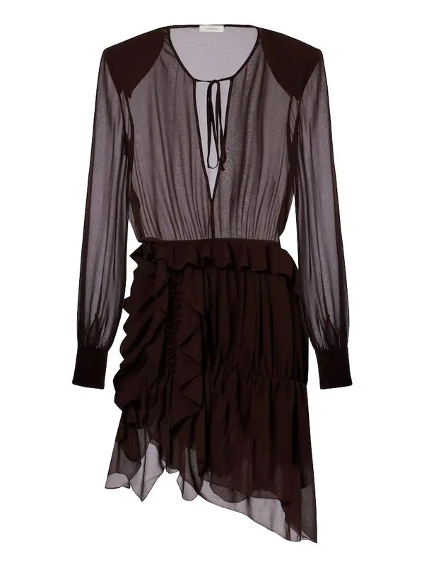 JACQUES WEI Ruffled Asymmetric Minidress - Brown