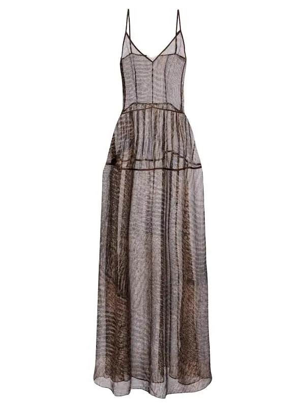 JACQUES WEI Printed Semi-sheer Silk Maxi Dress - Brown