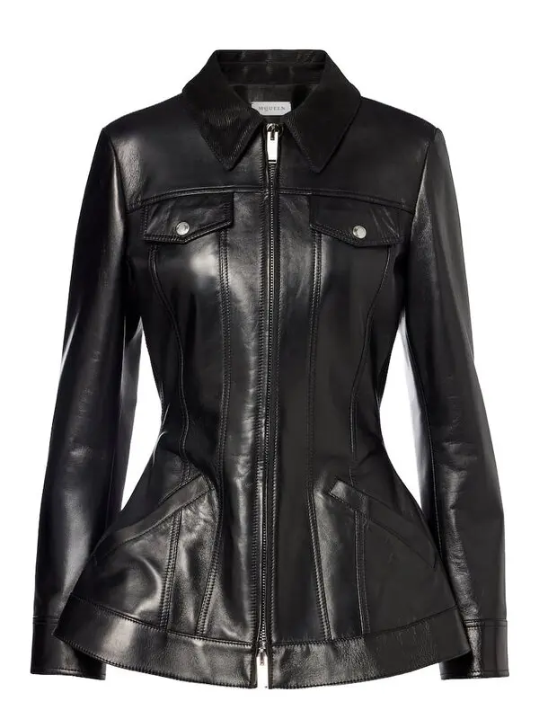 Alexander McQueen Peplum Leather Jacket - Black