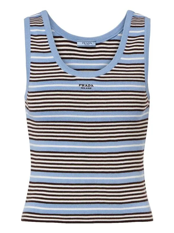Prada Striped Cotton-blend Tank Top - Blue