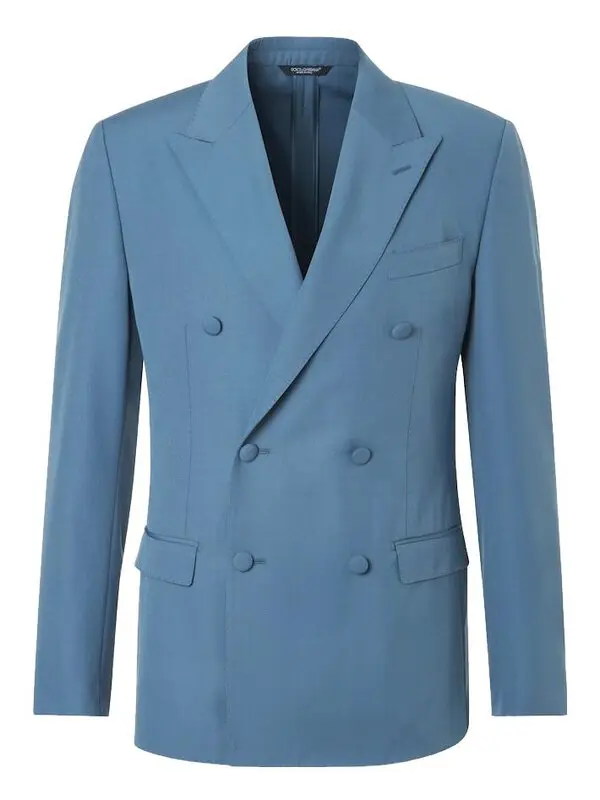 Dolce & Gabbana Double-breasted Wool Poplin Suit Jacket - Blue