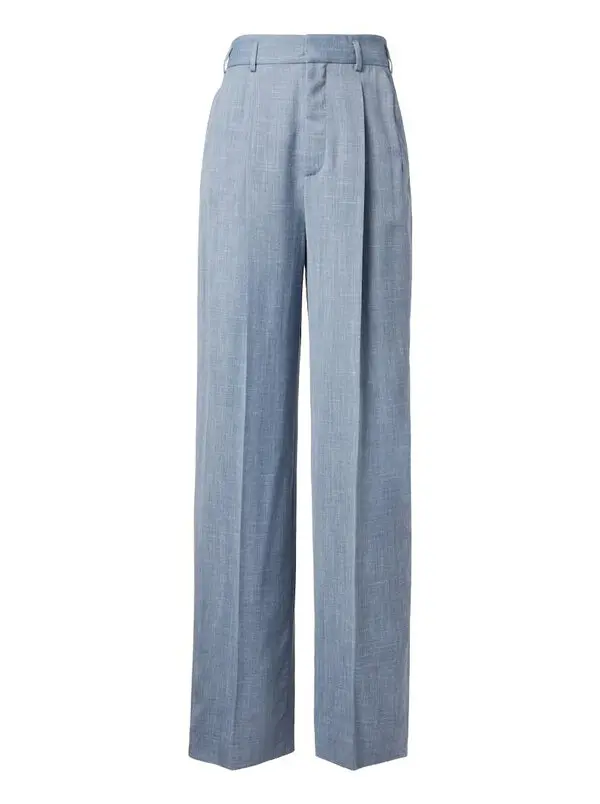 Loro Piana Hector Wool, Silk, And Linen Wide-leg Pants - Blue