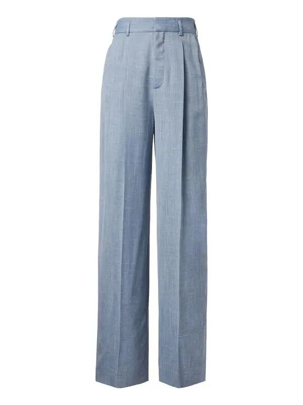 Loro Piana Hector Wool, Silk, And Linen Wide-leg Pants - Blue
