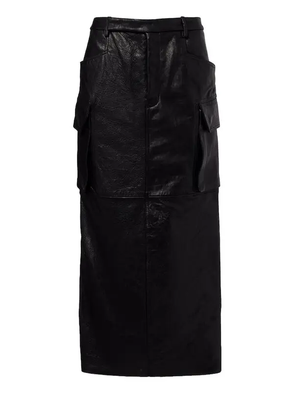 Rick Owens Firbanks Leather Midi Skirt - Black