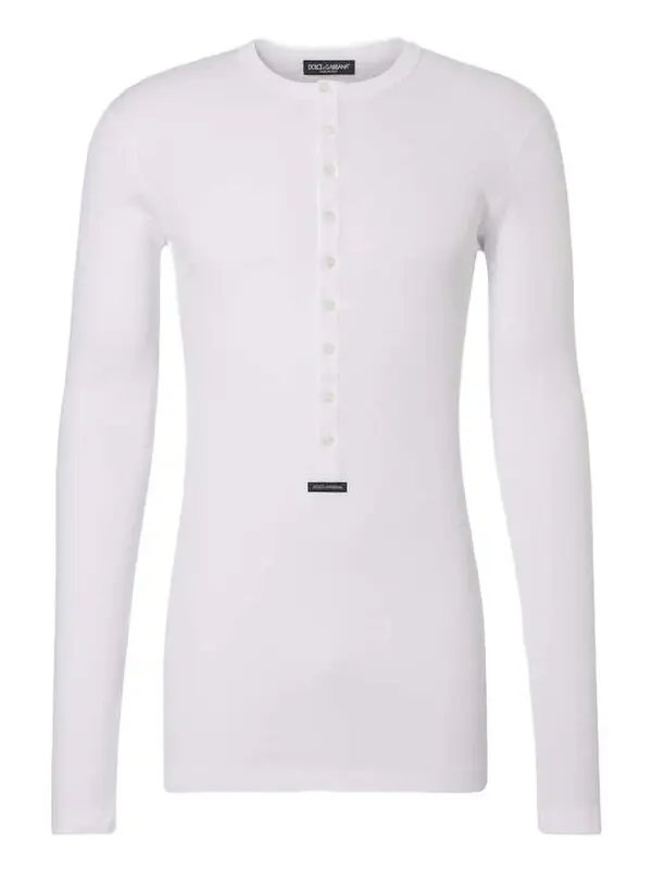 Dolce & Gabbana Ribbed-knit Cotton Henley Shirt - White