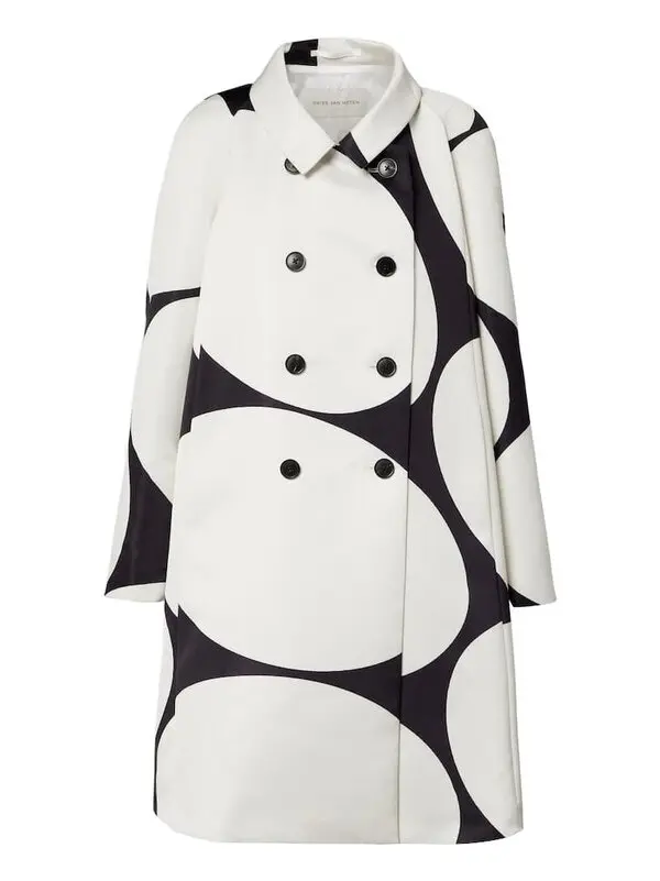 Dries Van Noten Polka-dot Double-breasted Satin Coat - Black