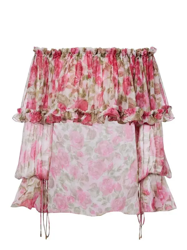 Chloé Floral Off-shoulder Silk Top - Pink