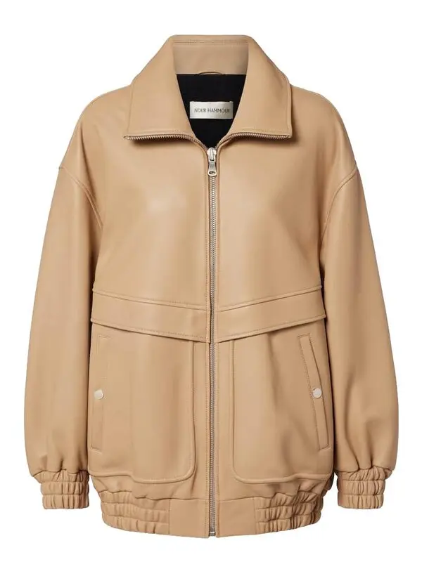 Nour Hammour Beck Leather Bomber Jacket - Beige