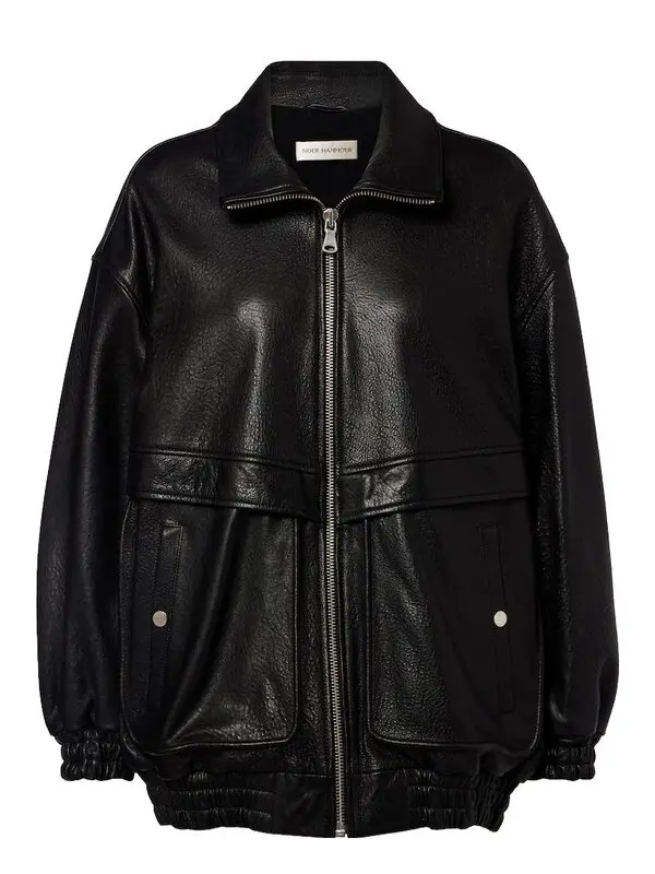 Nour Hammour Lamb Leather Bomber Jacket - Black