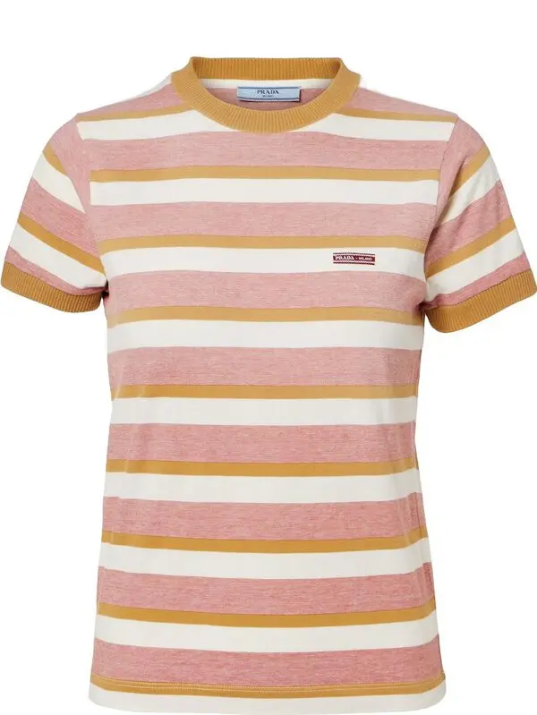 Prada Striped Cotton Jersey T-shirt - Red