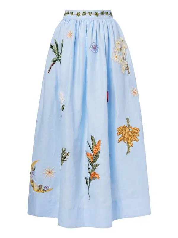 Agua Bendita Linen Maxi Skirt - Blue