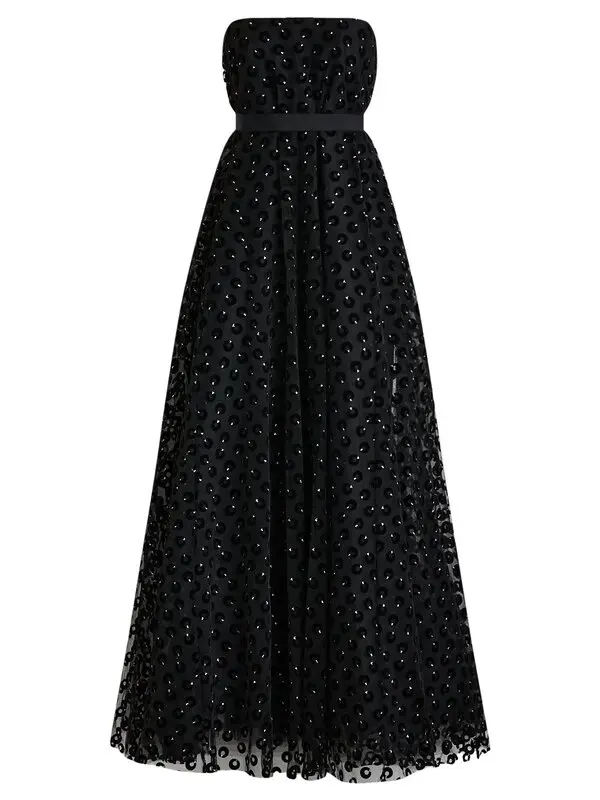 Scanlan Theodore Velvet Print Tulle Gown - Black
