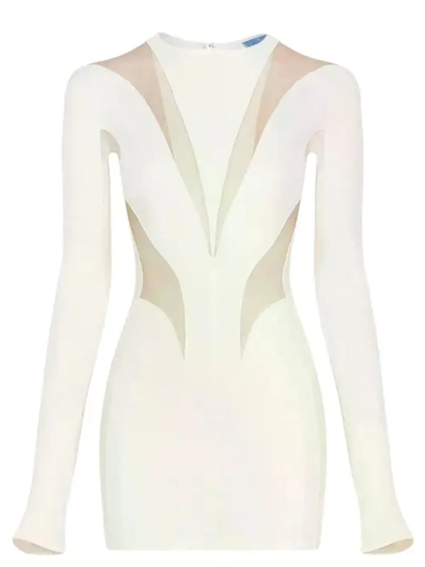 MUGLER Paneled Long-sleeve Mini Dress - Neutrals