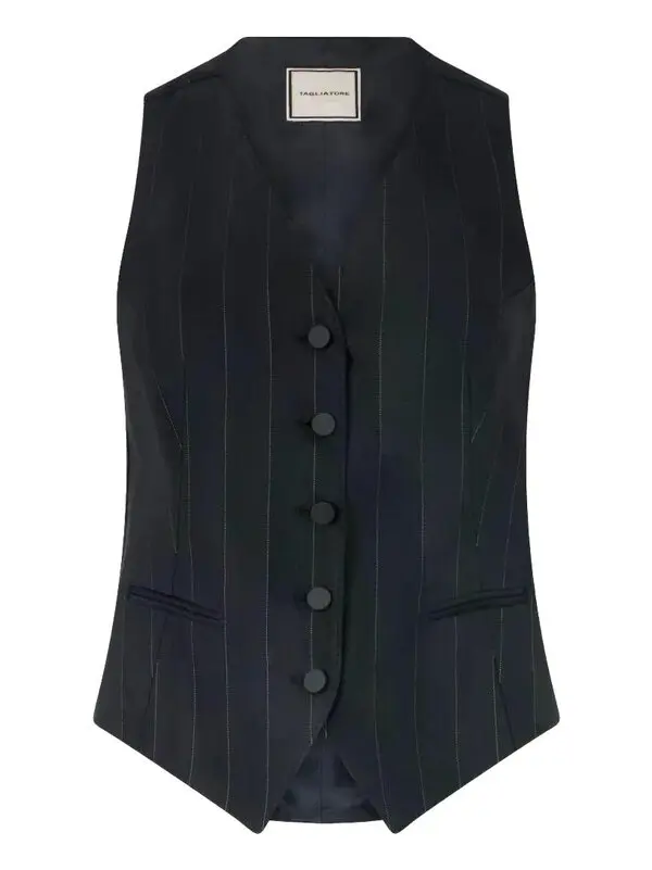 Tagliatore Pinstripe Button Vest - Black