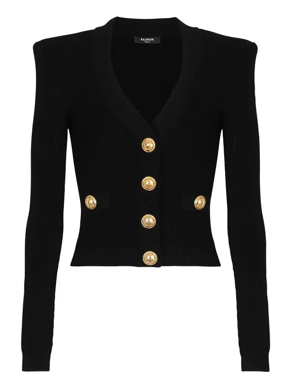 Balmain Cropped Knit Cardigan - Black