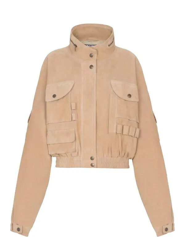 Balmain Suede Bomber Jacket - Beige