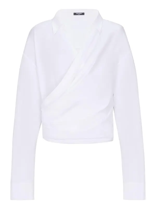 Balmain Draped Cotton Poplin Shirt - White