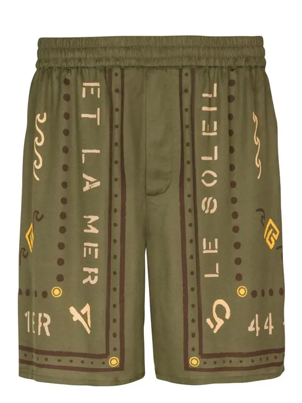 Balmain Bermuda Shorts With Club Print - Khaki