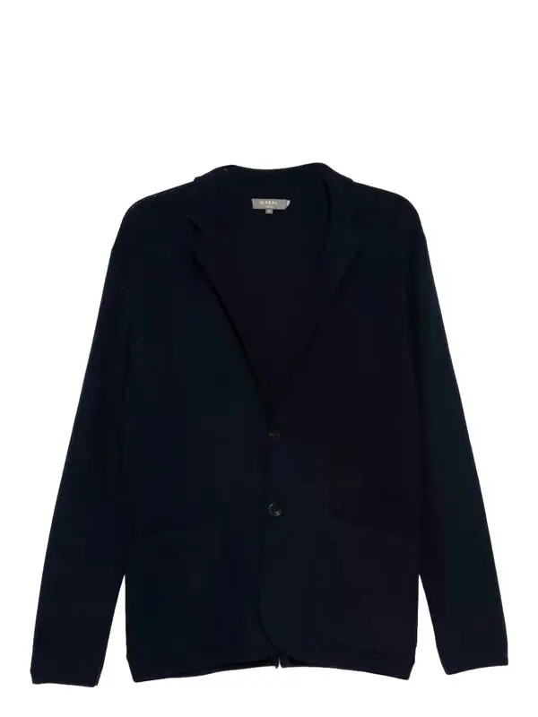 N.peal Notched Collar Long-sleeve Cardigan - Blue