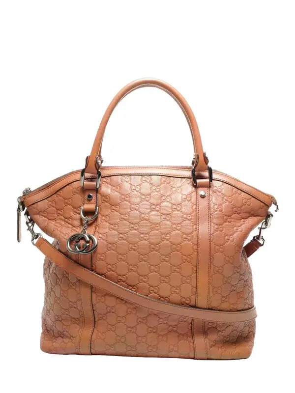 Gucci 2010s Embossed Leather Tote Bag - Brown