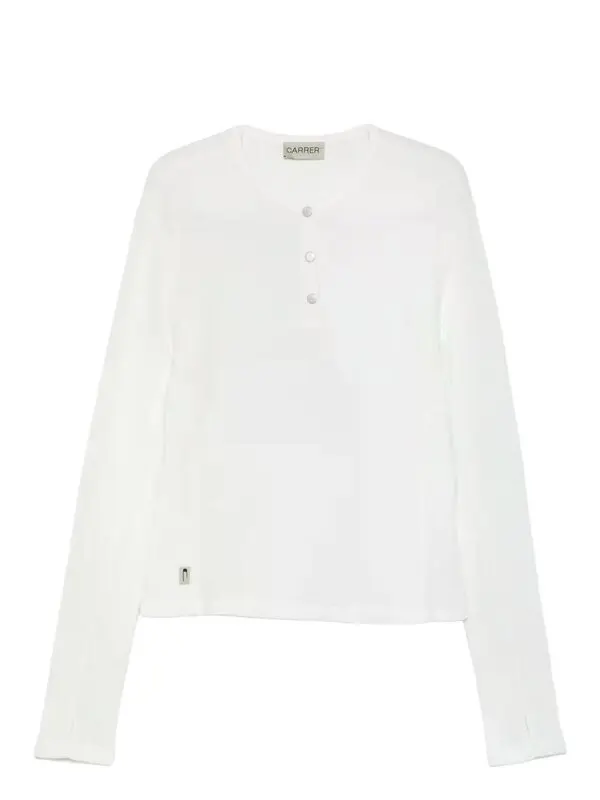 CARRER Lis Henley Classic Buttoned Long-sleeve T-shirt - White
