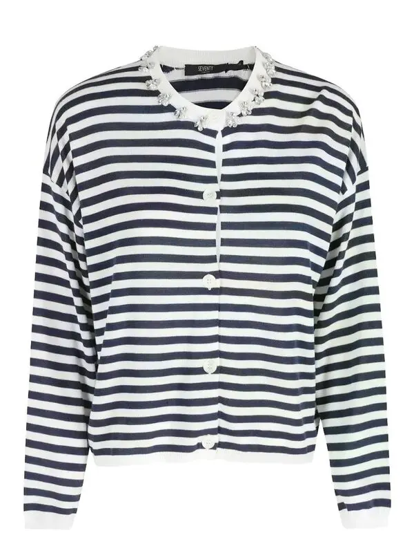 Seventy Striped Embellished Cardigan - Blue