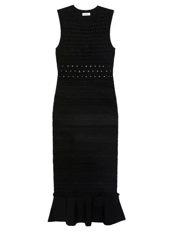 Sandro Textured-knit Flared Midi Dress - Black