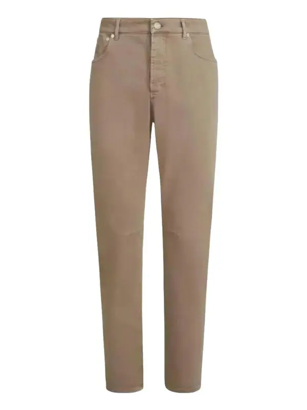 Brunello Cucinelli Iconic Fit Embroidered-logo Trousers - Neutrals