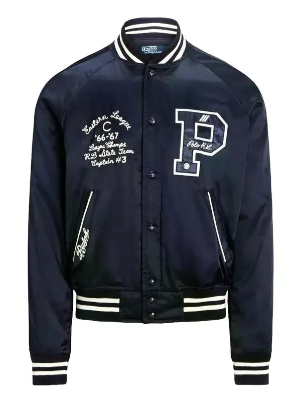 Polo Ralph Lauren Satin Letterman Bomber Jacket - Blue