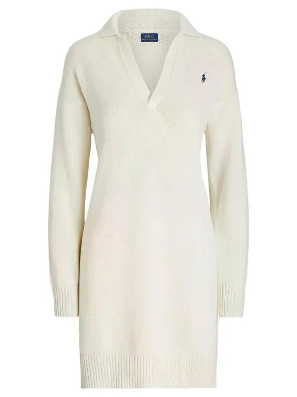 Polo Ralph Lauren V-neck Collared Mini Dress - Neutrals