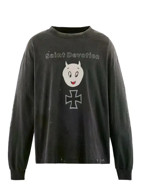 SAINT MXXXXXX Graphic-print Long-sleeves T-shirt - Grey