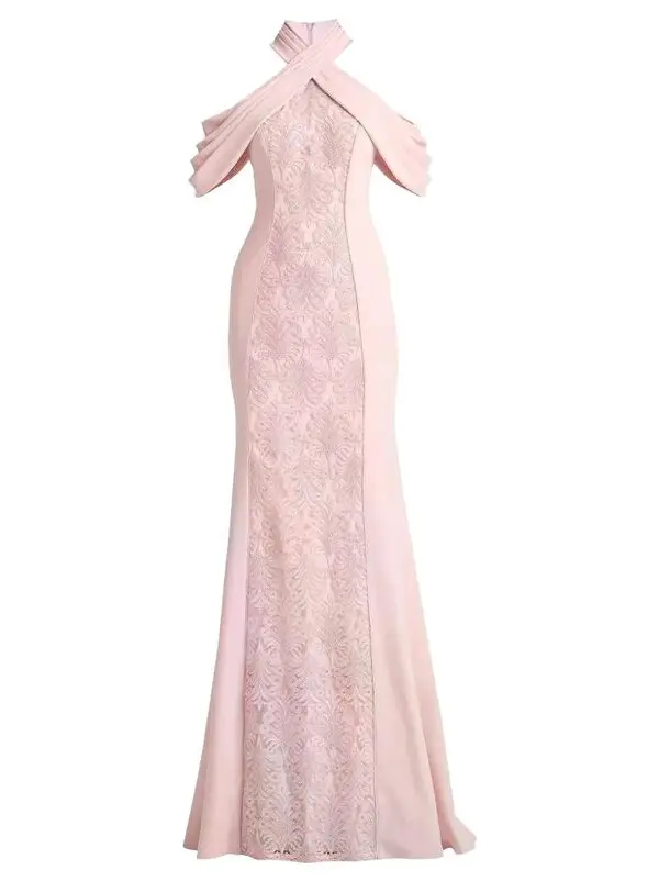 Tadashi Shoji Floral Halterneck Gown - Pink