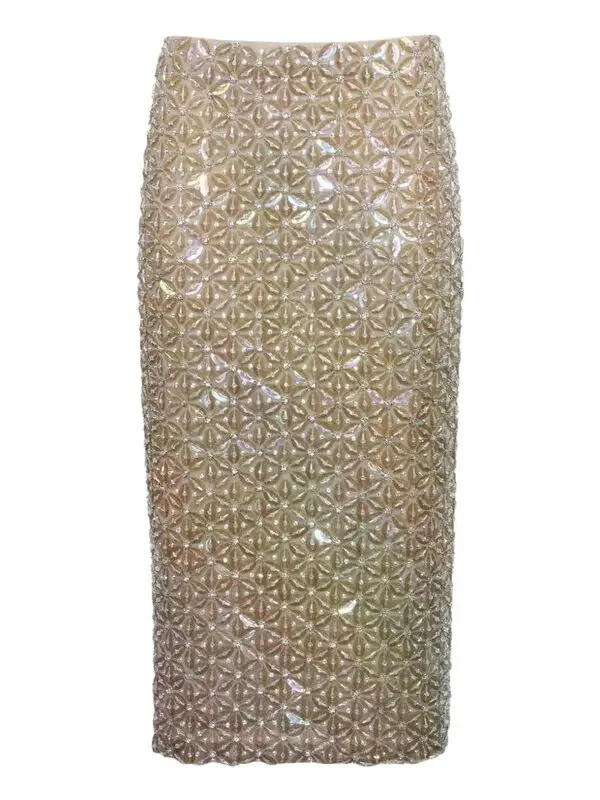 P.a.r.o.s.h Sequin Floral Midi Skirt - Neutrals