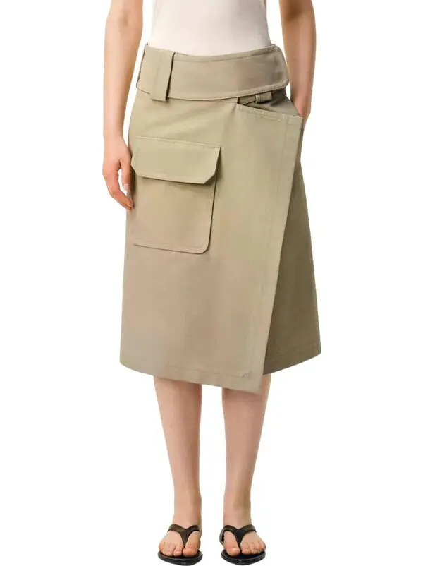 Ami Wrap Belt Cotton Midi Skirt - Neutrals