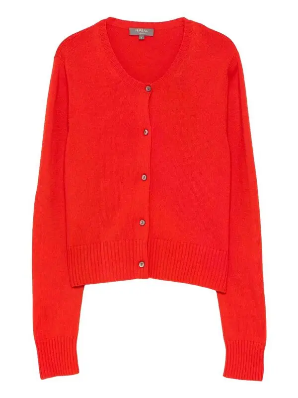 N.peal Round Neck Long-sleeve Cardigan - Red