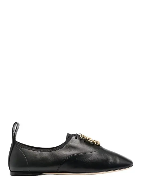 Loewe Logo-plaque Leather Ballet Shoes - Black