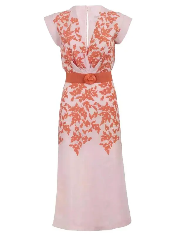 Silvia Tcherassi Olive Embroidery Midi Dress - Pink