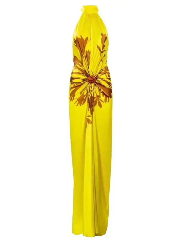 Silvia Tcherassi Koori Halter Printed Maxi Dress - Yellow