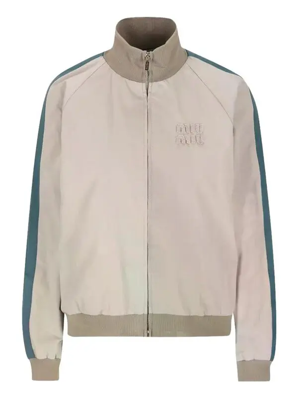 Miu Miu Striped Logo Jacket - Neutrals