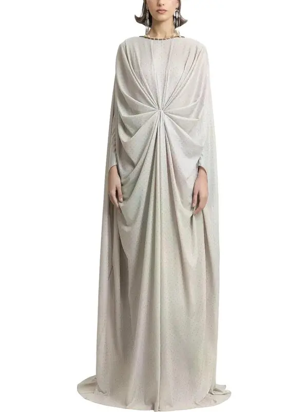 GEMY MAALOUF Beaded-neckline Maxi Kaftan - Neutrals
