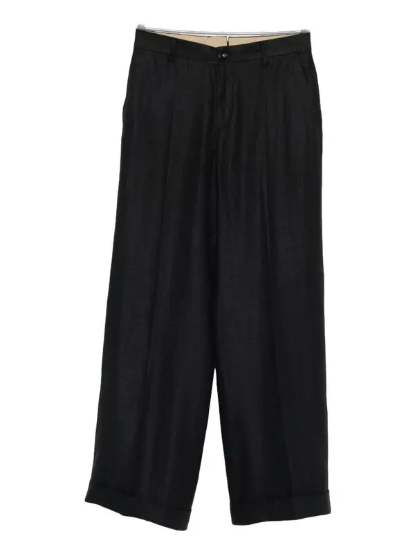 L.B.M. 1911 Linen Trousers With Cuffed Hem - Black