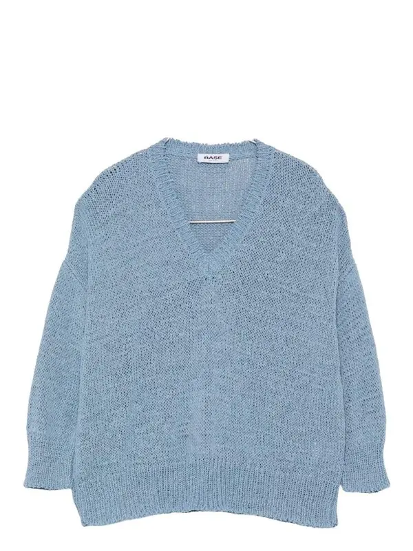 BASE Cotton Blend V-neck Sweater - Sky Blue