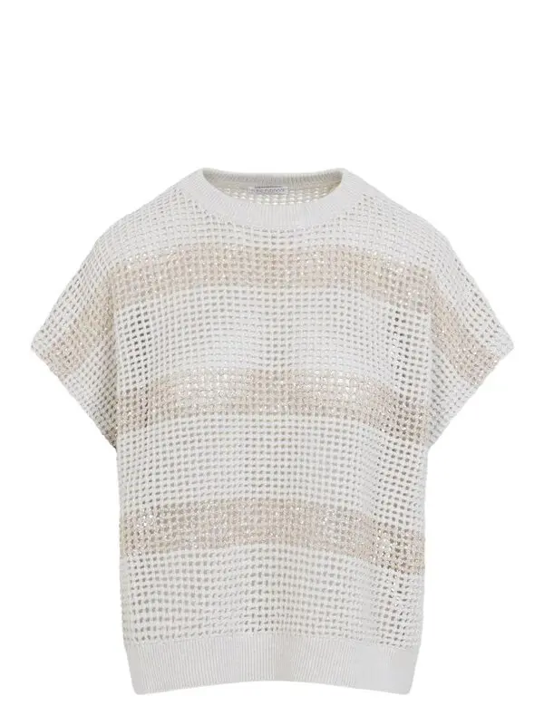 Brunello Cucinelli Striped Cotton Sweater - Beige