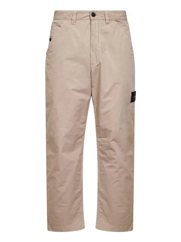 Stone Island Logo Cotton Trousers - Beige