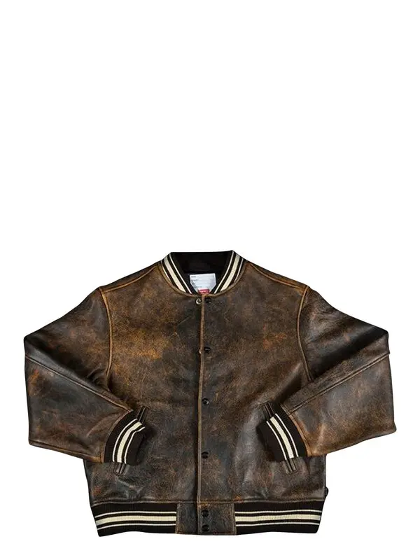 Supreme Painted Leather Varsity Jacket - Black