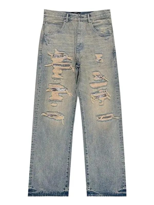 PURPLE BRAND Tinted Sequin Repair Denim - Blue