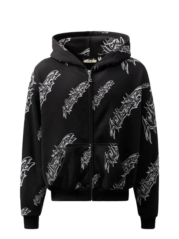 HELLSTAR Roll Print Graffiti Zip-up Hoodie - Black